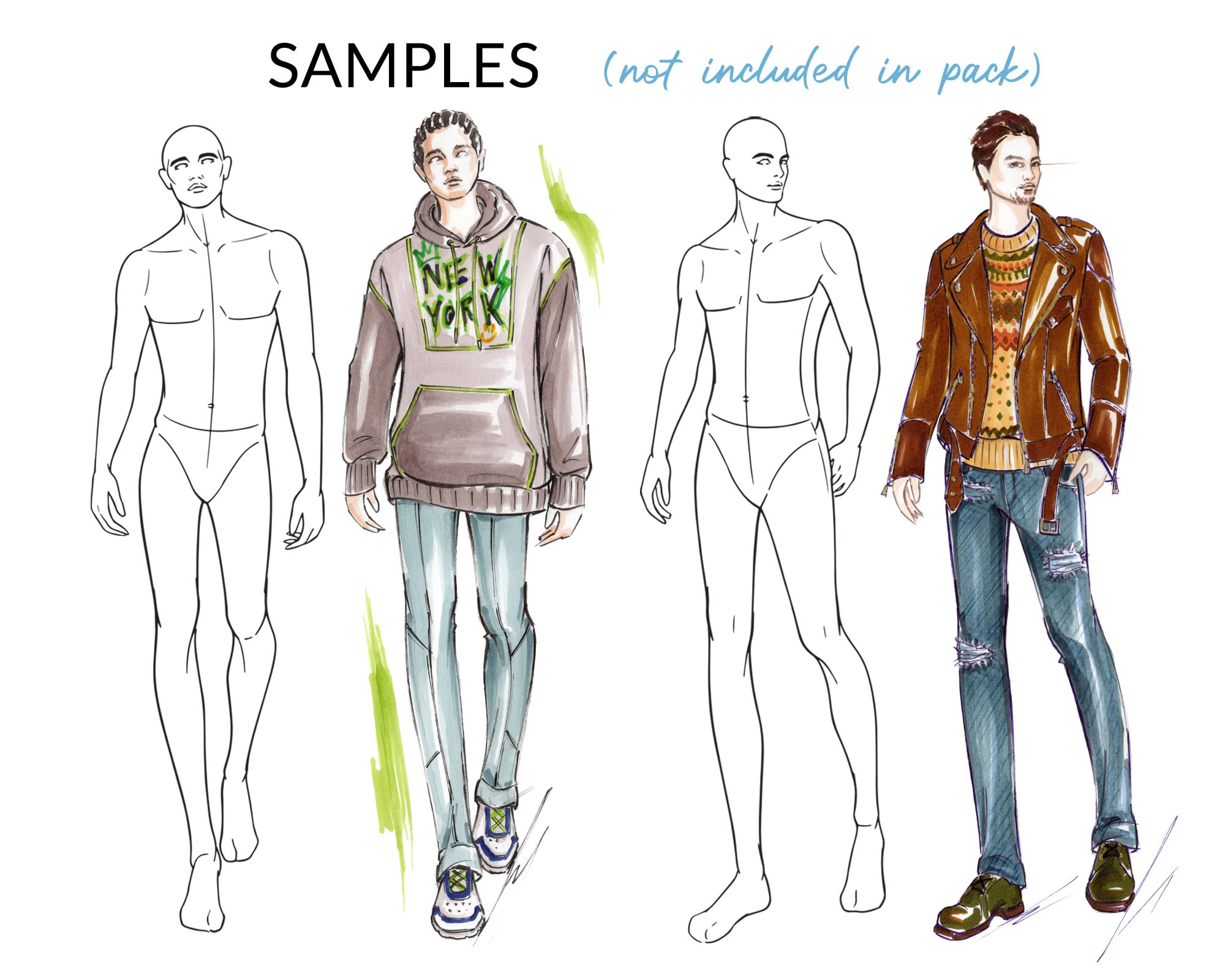 Male Fashion Croquis Pack, Male Fashion Figure Template, Mens Body Pose ...