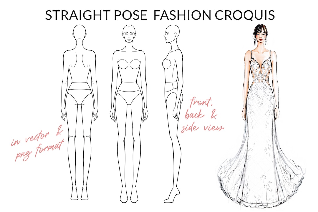 Female Fashion Croquis Straight Pose Figure Template for Fashion ...