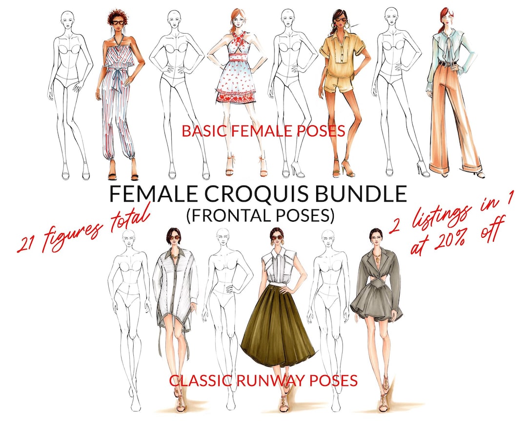 Female Fashion Design Croquis Bundle Womens Figure Template Frontal ...