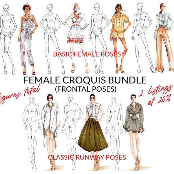 Runway Poses Croquis Pack, Female Fashion Figure Template, Pose for ...