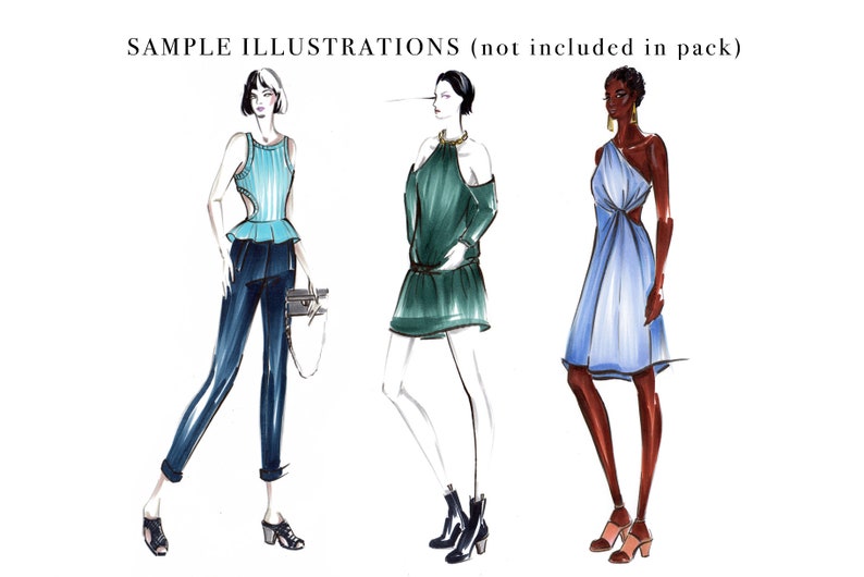 Side/three-quarter/back Pose Fashion Croquis Pack, Female Figure ...