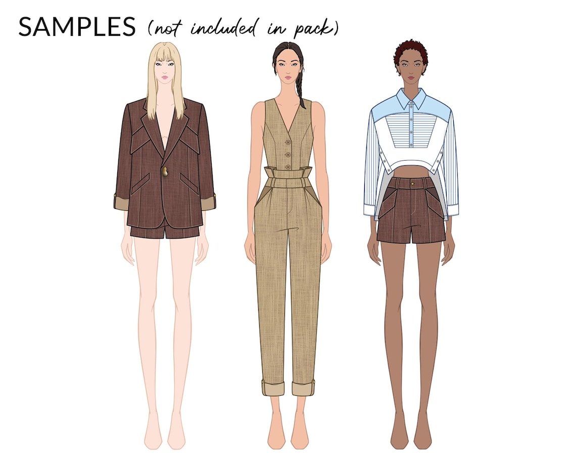 Female Colored Digital Fashion Croquis Vector Figures Rendered Skin ...