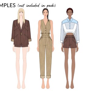 Female Colored Digital Fashion Croquis Vector Figures Rendered Skin ...
