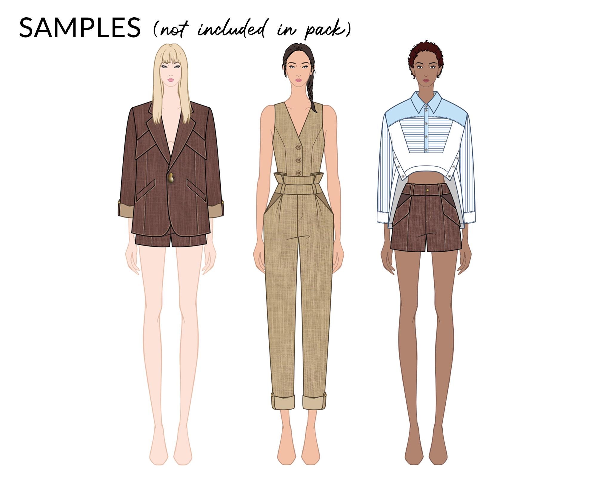Female Colored Digital Fashion Croquis Vector Figures Rendered Skin ...