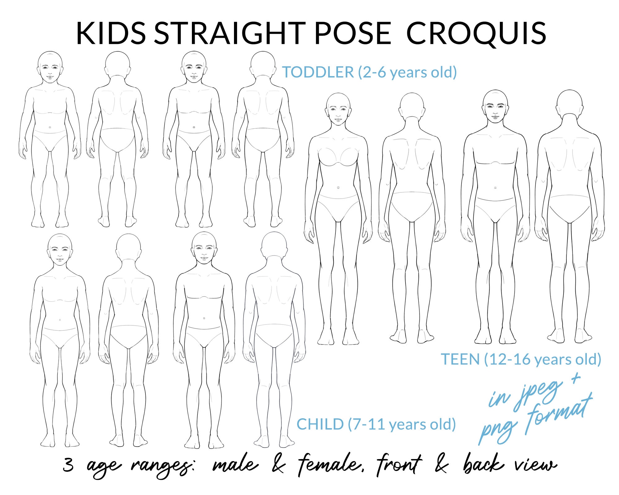 Kids Straight Pose Fashion Croquis, Child Fashion Figure Template ...