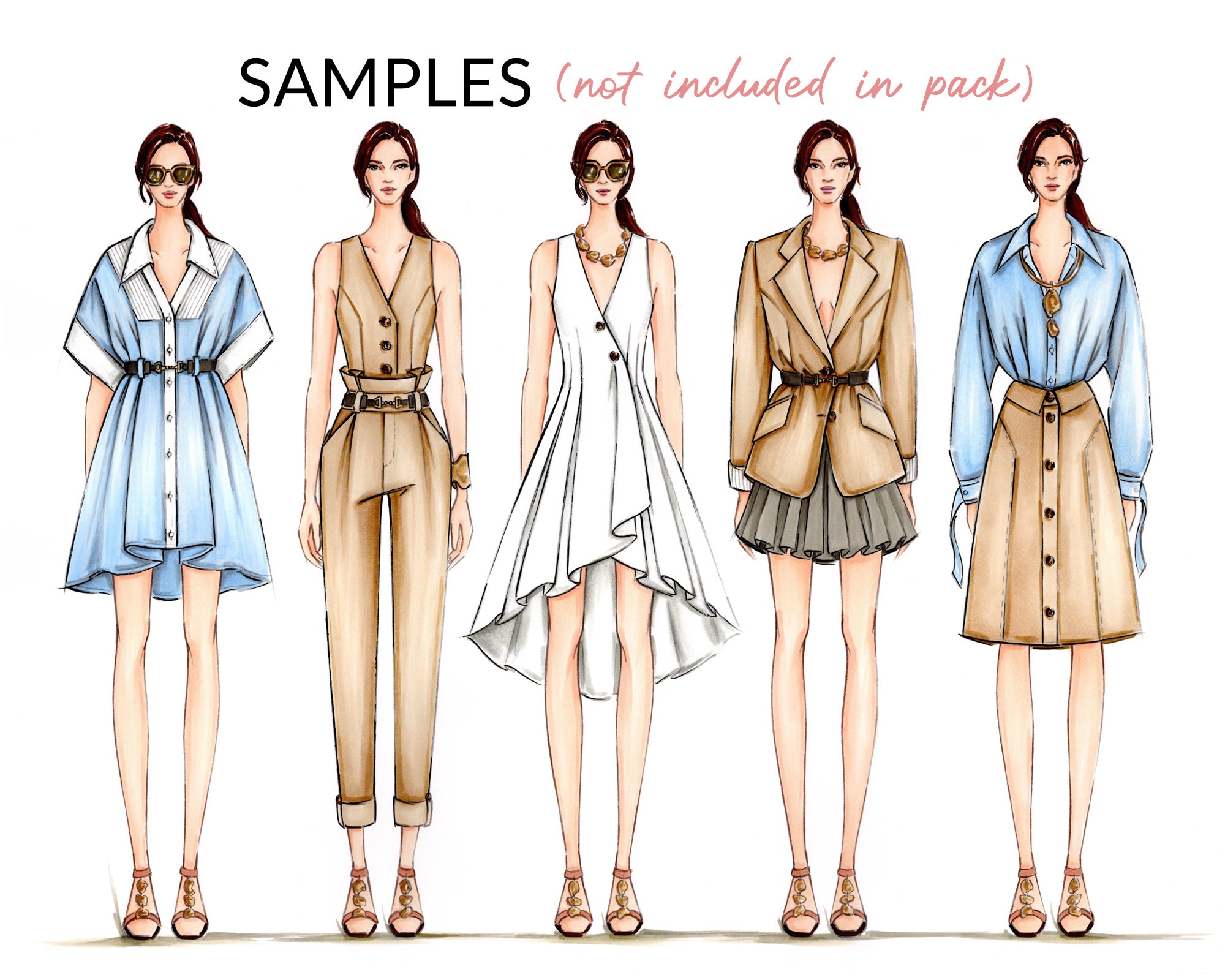 Female Fashion Croquis Straight Pose Figure Template for Fashion ...