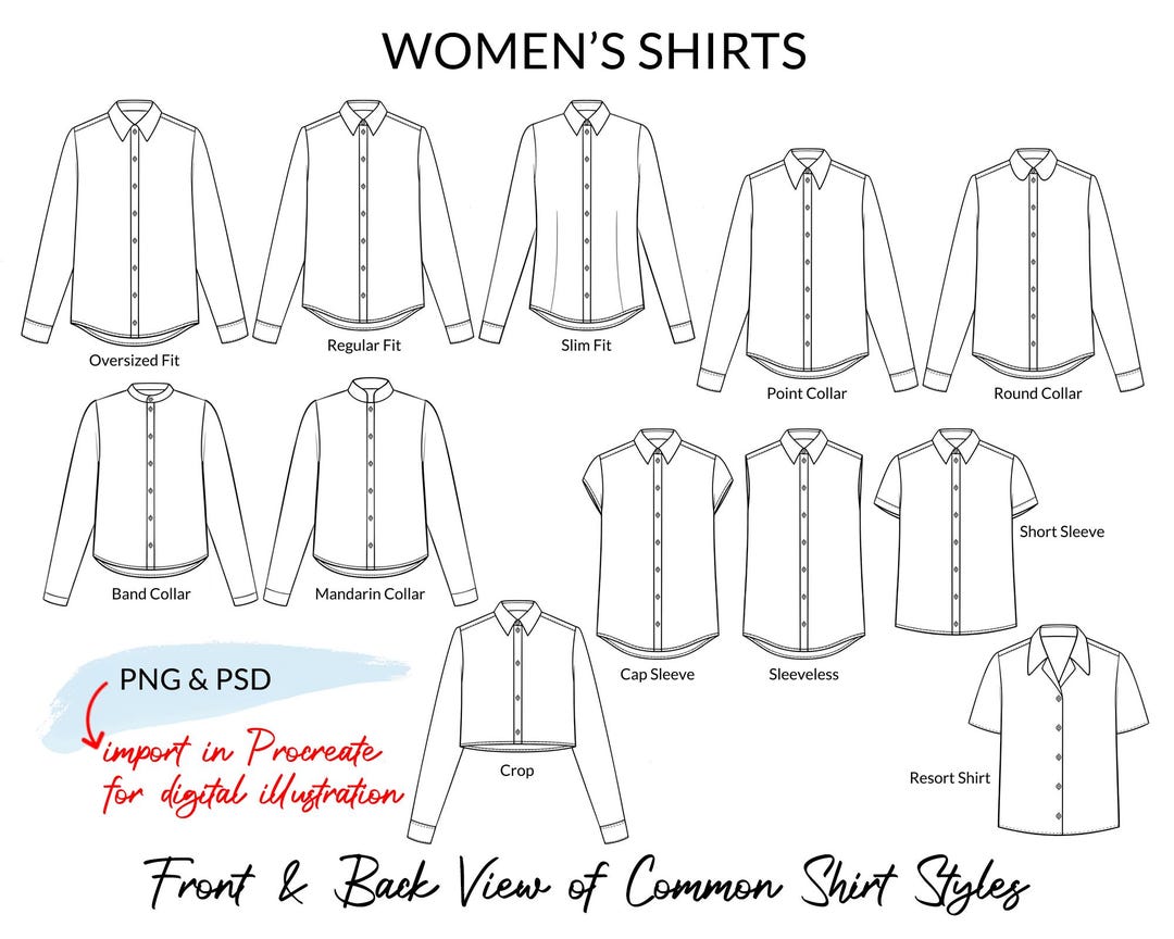 Women's Shirt Flat Drawings, Technical Flat Fashion Drawing, Women's ...