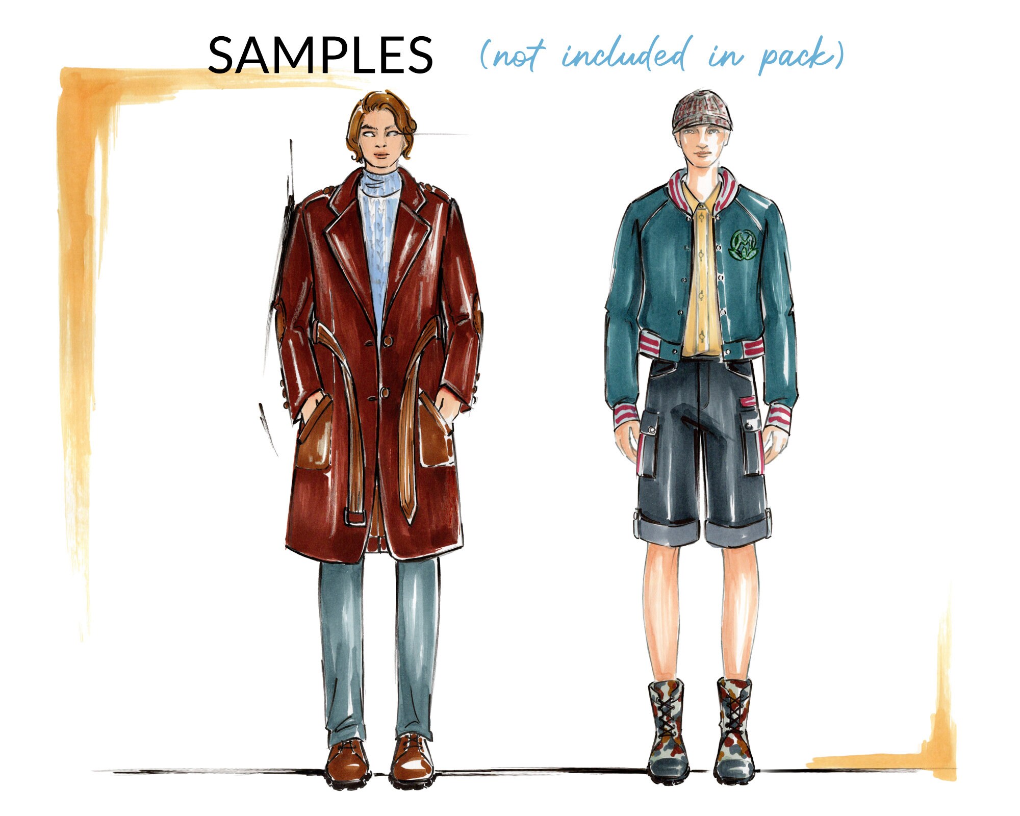 Fashion Figure Croquis Bundle Mens Womens Kids Template Frontal Basic ...