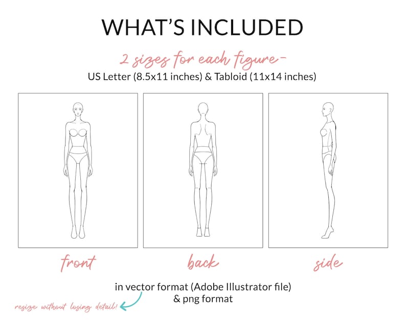 Female Fashion Croquis Straight Pose Figure Template for Fashion ...