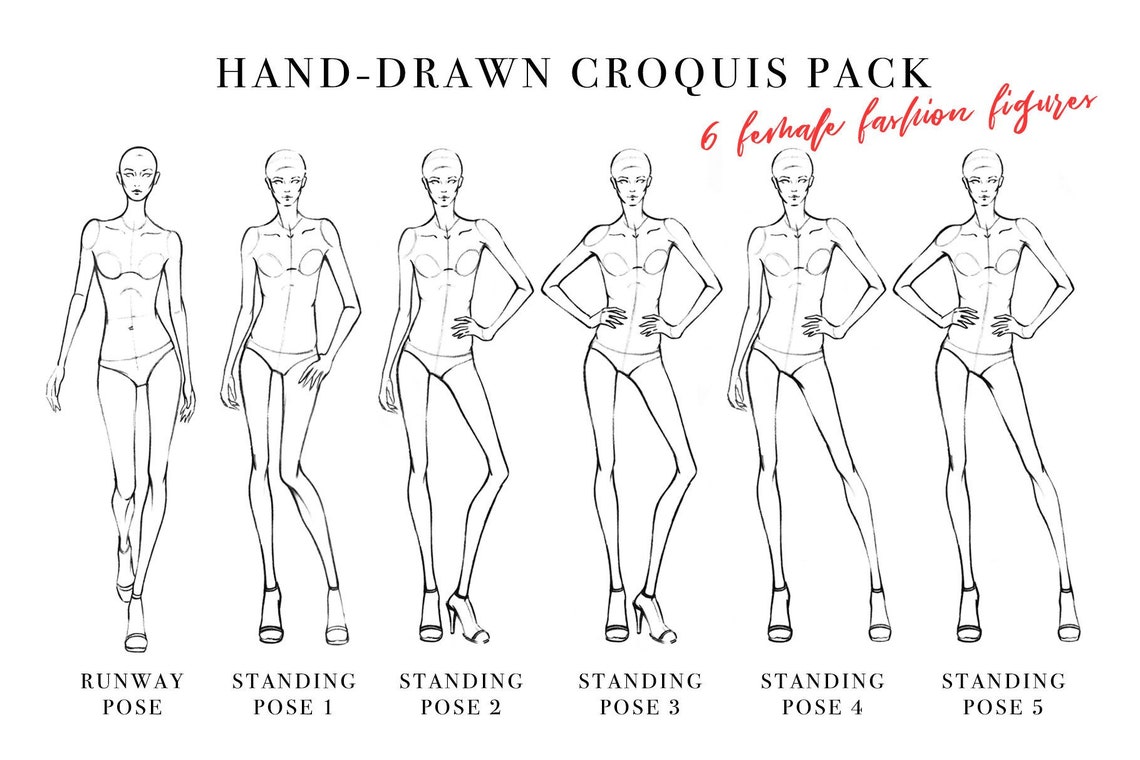 Hand-drawn Fashion Croquis Pack, Female Fashion Figure Template, Body ...