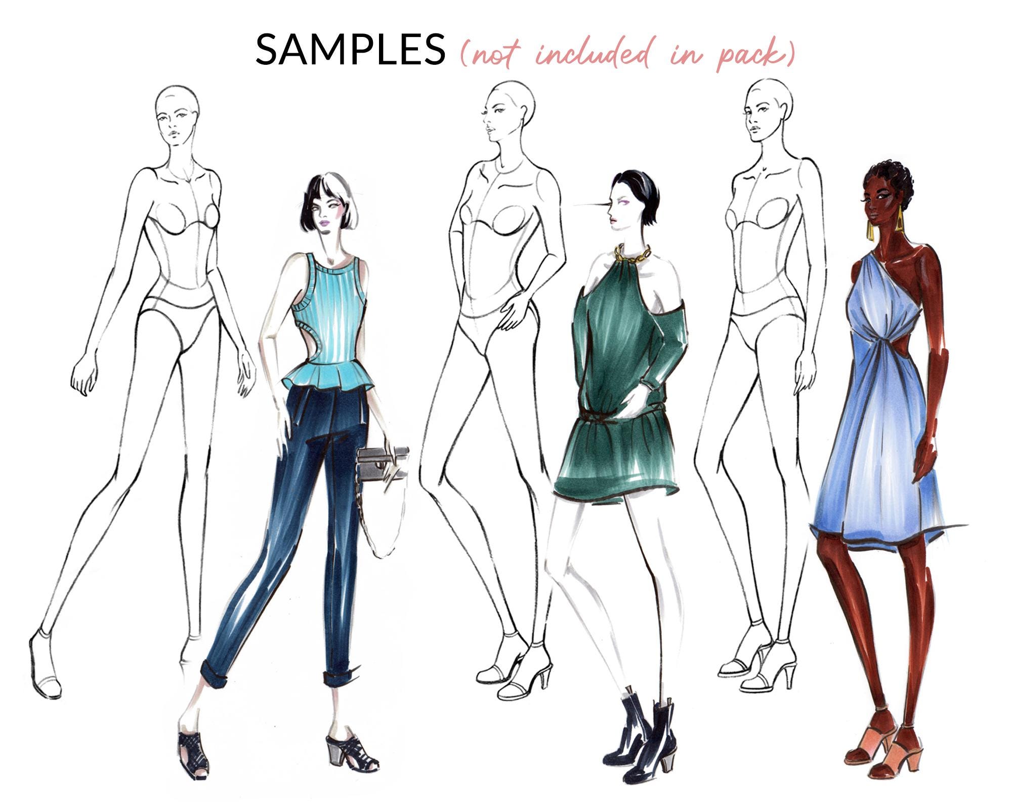 Side Back Pose Three-quarter Pose Female Fashion Croquis Figure ...