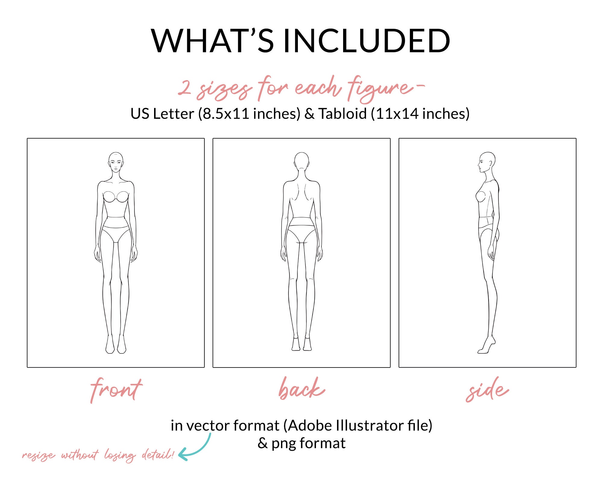 Fashion Figure Croquis Bundle Mens Womens Kids Template Frontal Basic ...