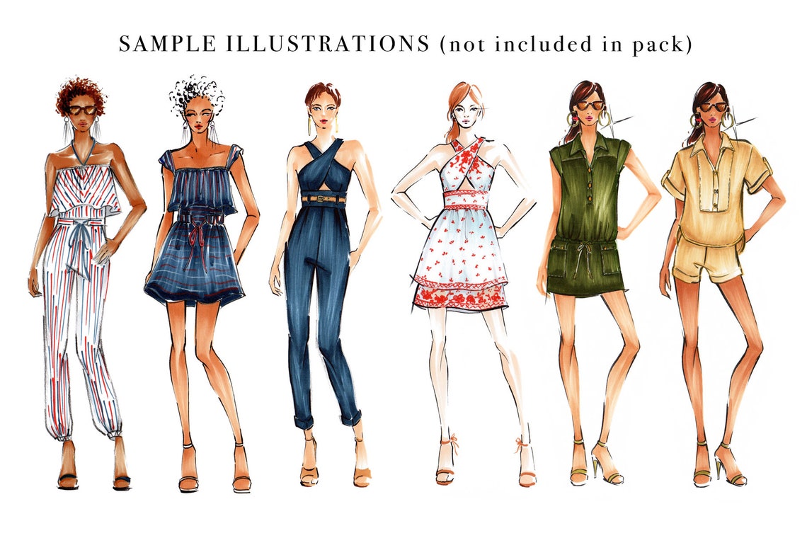 Hand-drawn Fashion Croquis Pack, Female Fashion Figure Template, Body ...