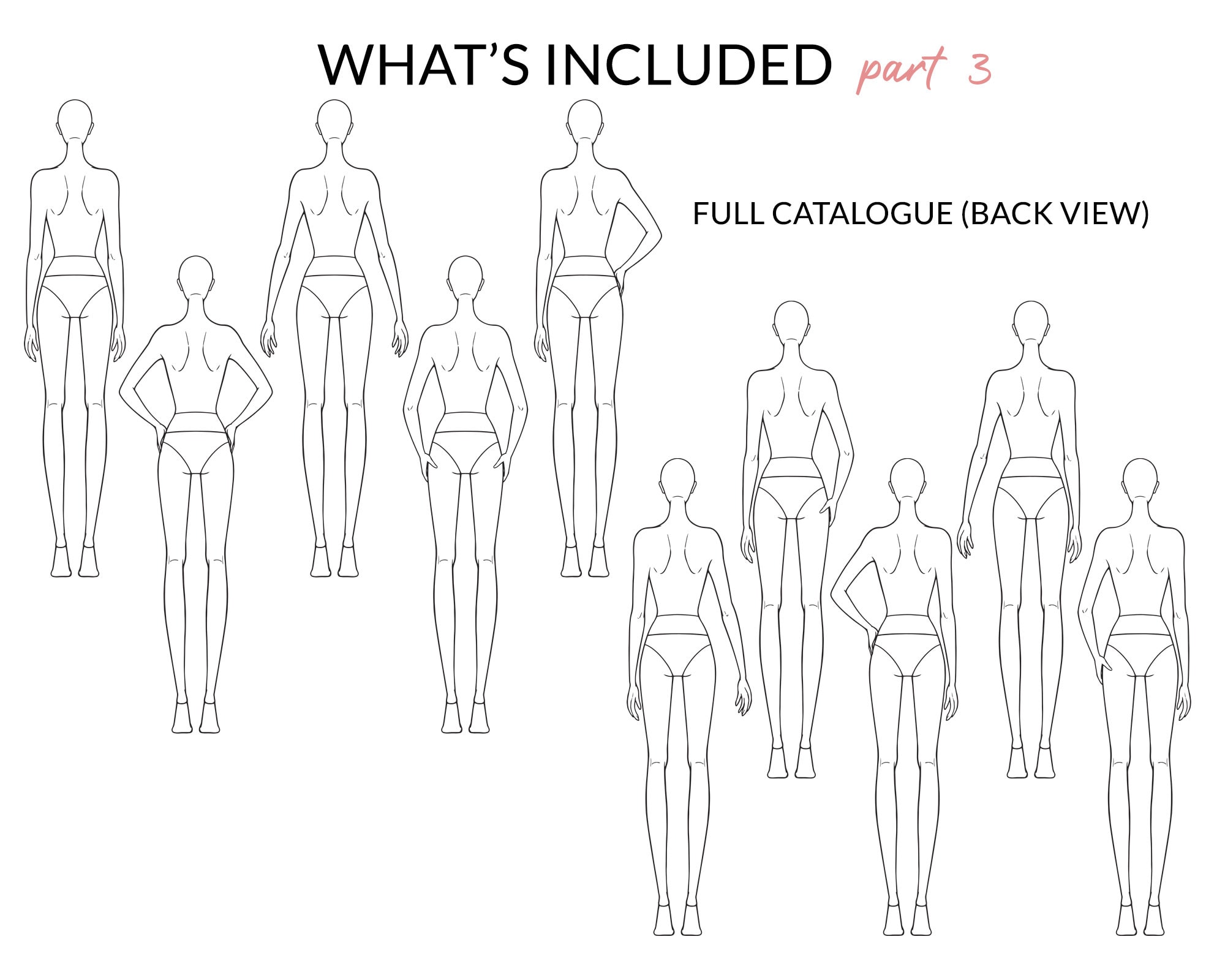 Female and Male Bundle Straight Poses for Fashion Illustration Design ...