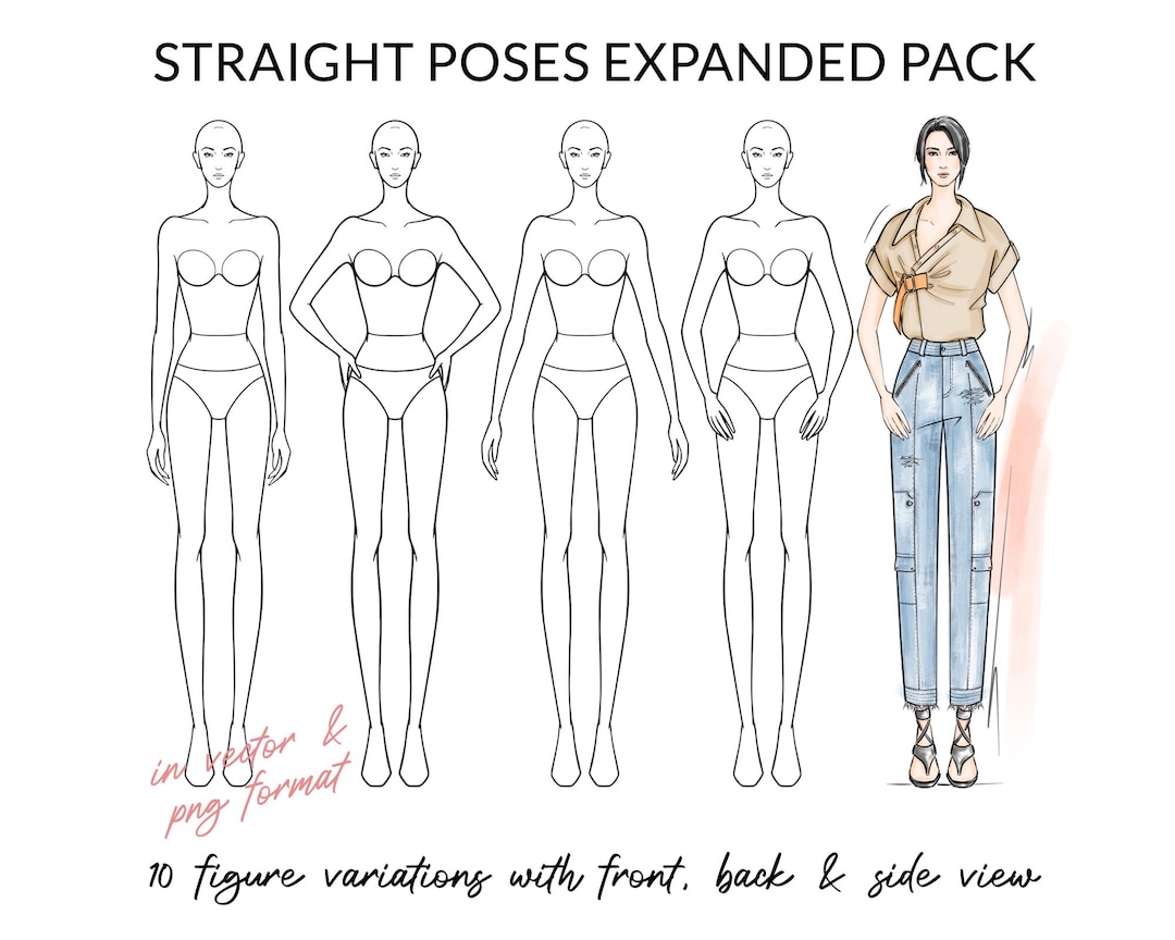 Female Croquis Digital Fashion Drawing Straight Poses Expanded Pack ...