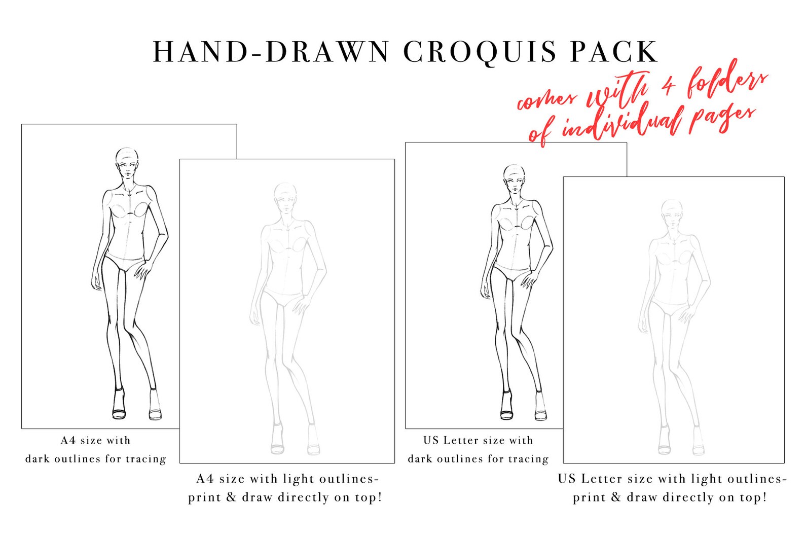 Hand-drawn Fashion Croquis Pack, Female Fashion Figure Template, Body ...