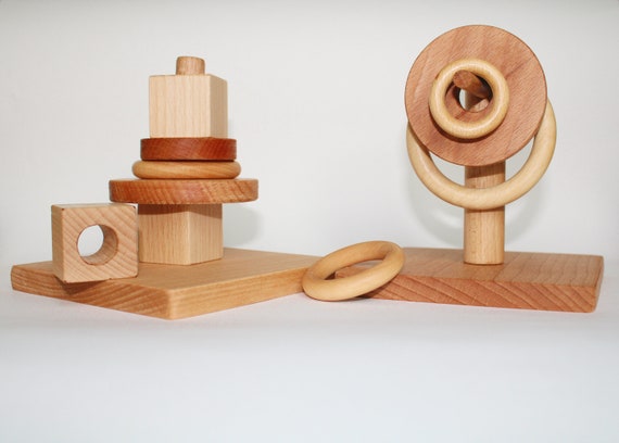 Montessori Stacking Discs Rings and Cubes on a Horizontal and - Etsy