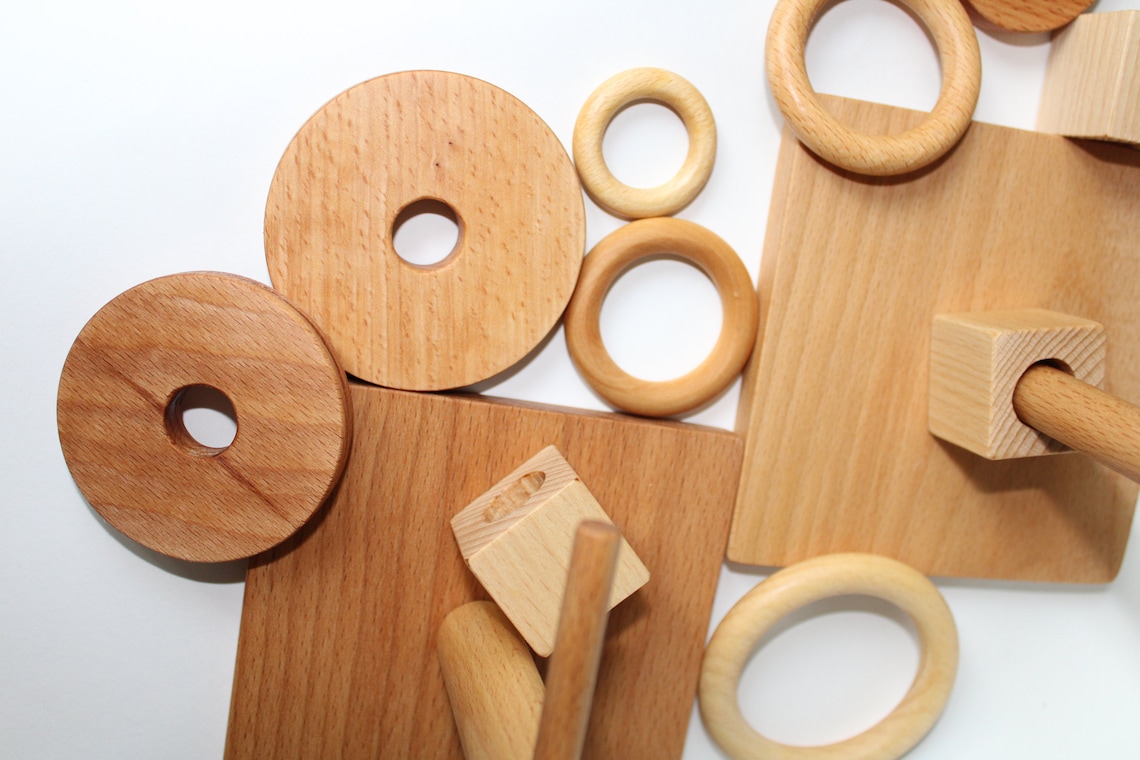 Montessori Stacking Discs Rings and Cubes on a Horizontal and - Etsy