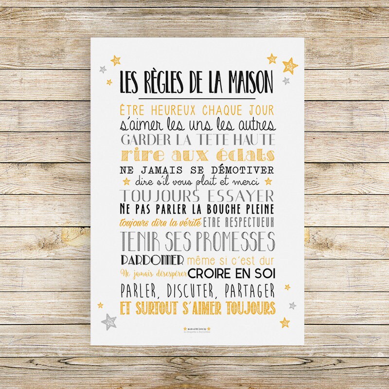 Affiche Les Règles de la Maison personnalisé - Etsy France