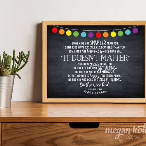 Be the Nice Kid Classroom Poster Chalkboard Style | Etsy