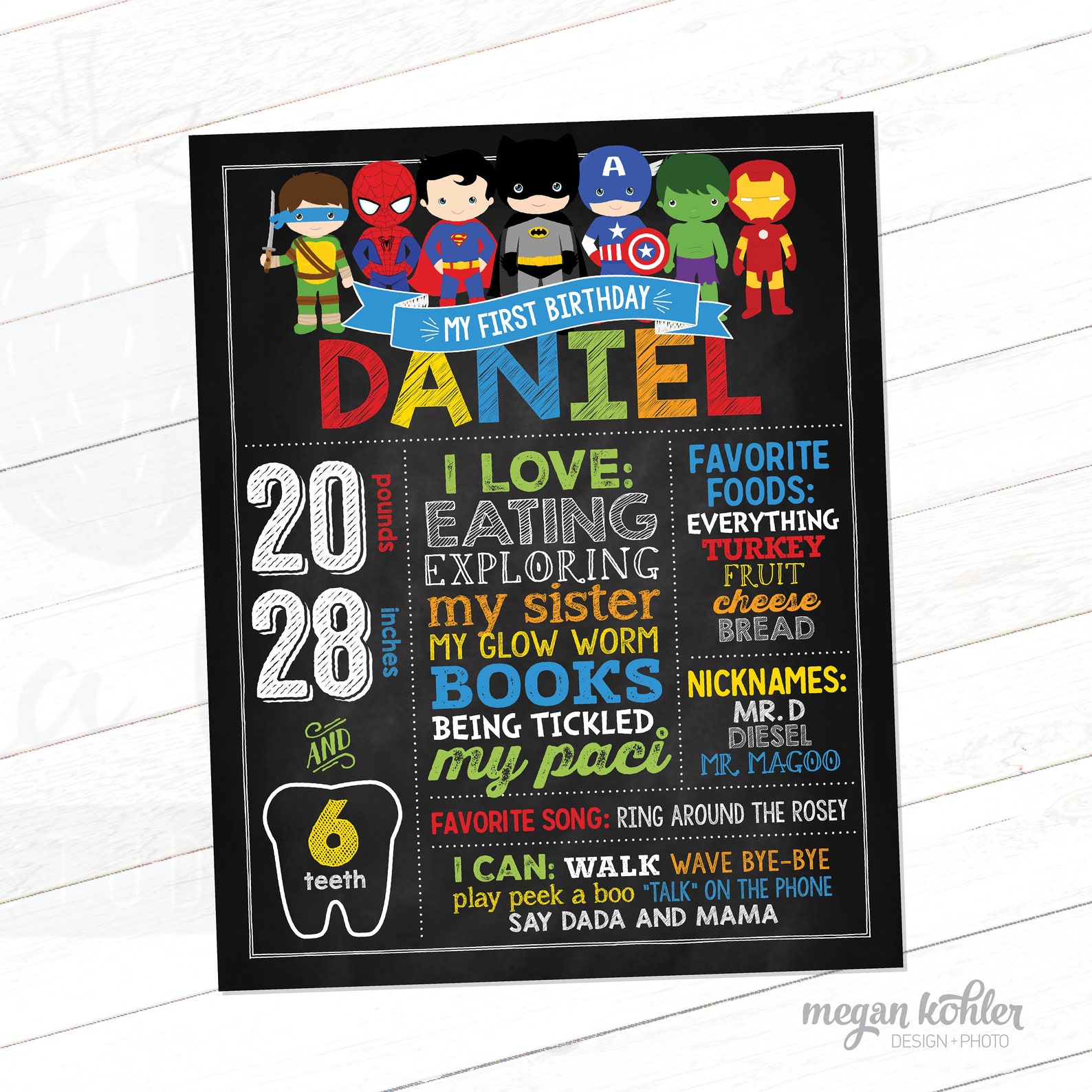 Superhero Chalkboard Poster - First Birthday - Printable File - Etsy