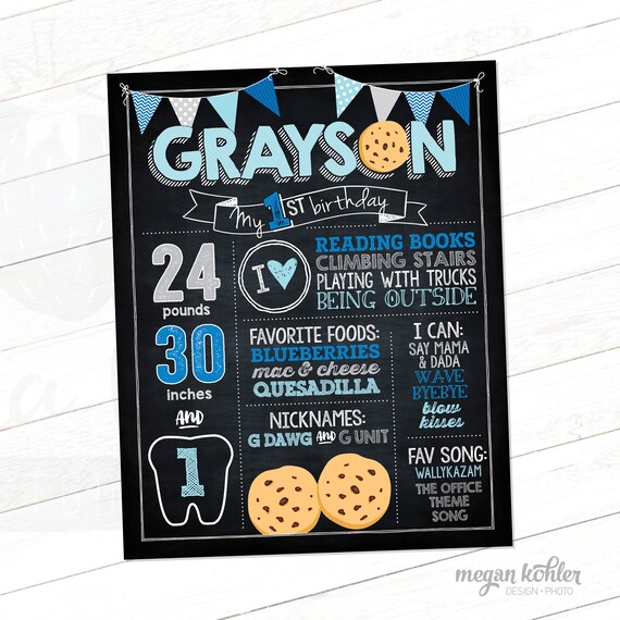 Cookie Chalkboard Poster 16x20 Printable File One Year | Etsy