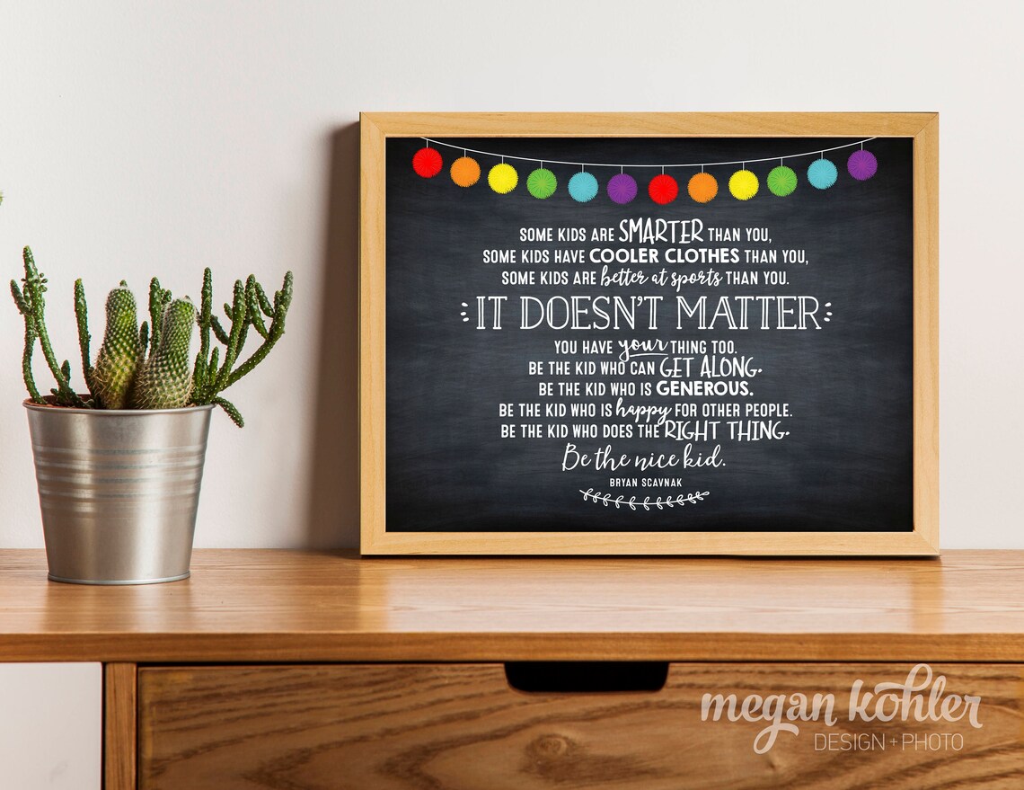Be the Nice Kid - Classroom Poster - Chalkboard Style - Digital File - Etsy