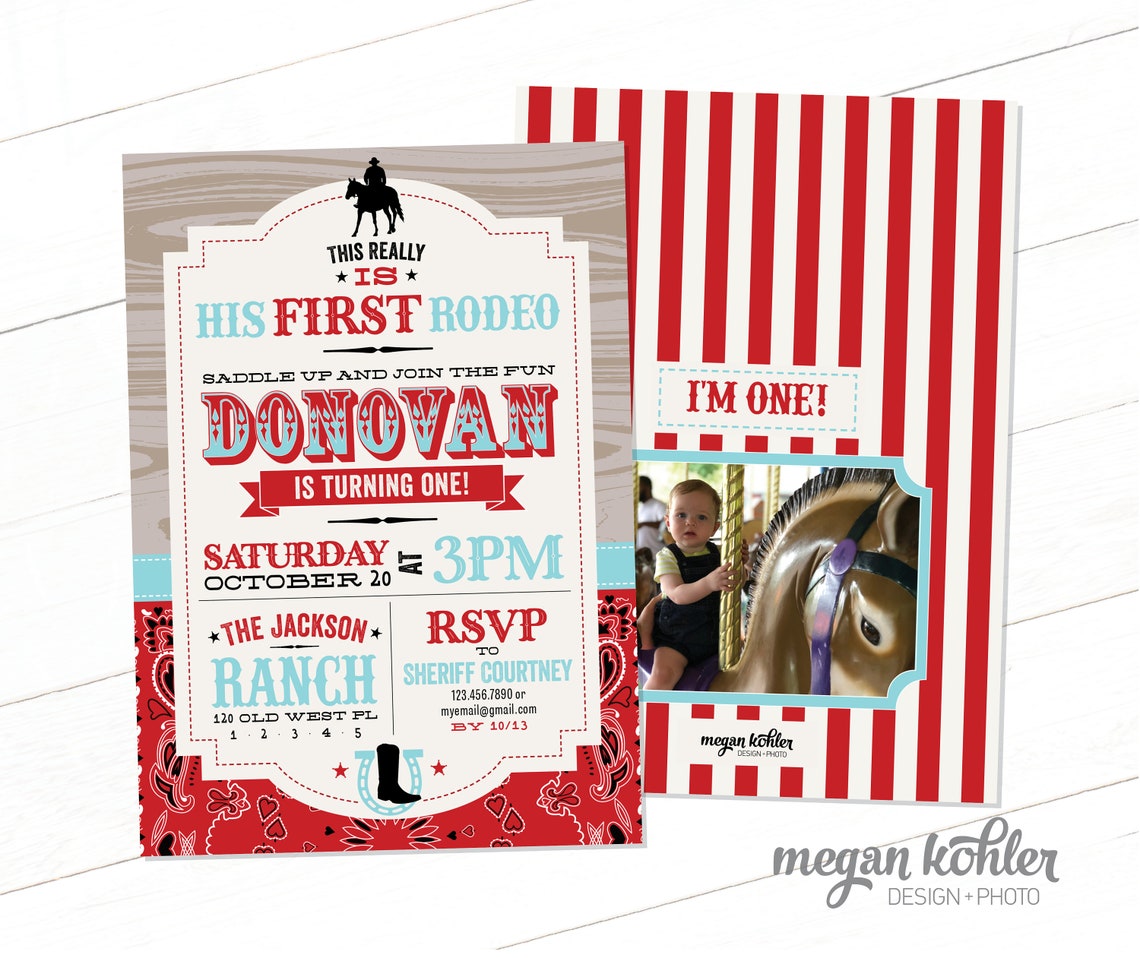 My First Rodeo - Photo - 1st Printable Birthday Invitation - Invite ...