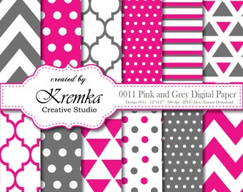 Grey and Yellow Digital Paper Pack - Polka Dots, Chevron, Stripes ...