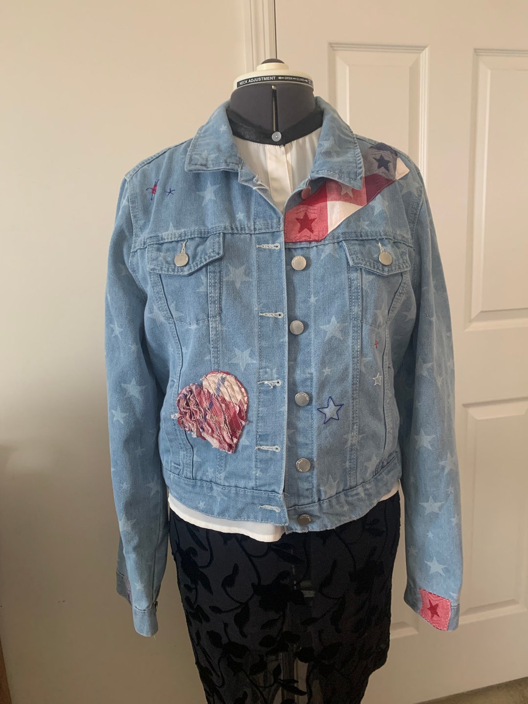 Red White and Blue S/M Farmhouse Jacket, Americana Upcycled Jean Jacket ...