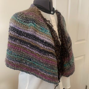 Knitted Wool Shawlette, Shaped Shoulder Wrap With Long Fringe - Etsy