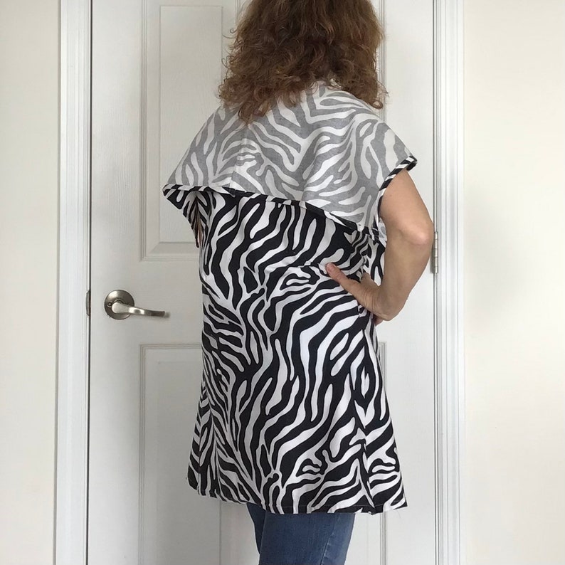 Zebra Animal Print Vest With Wide Collar, XS Black and White Sleeveless ...