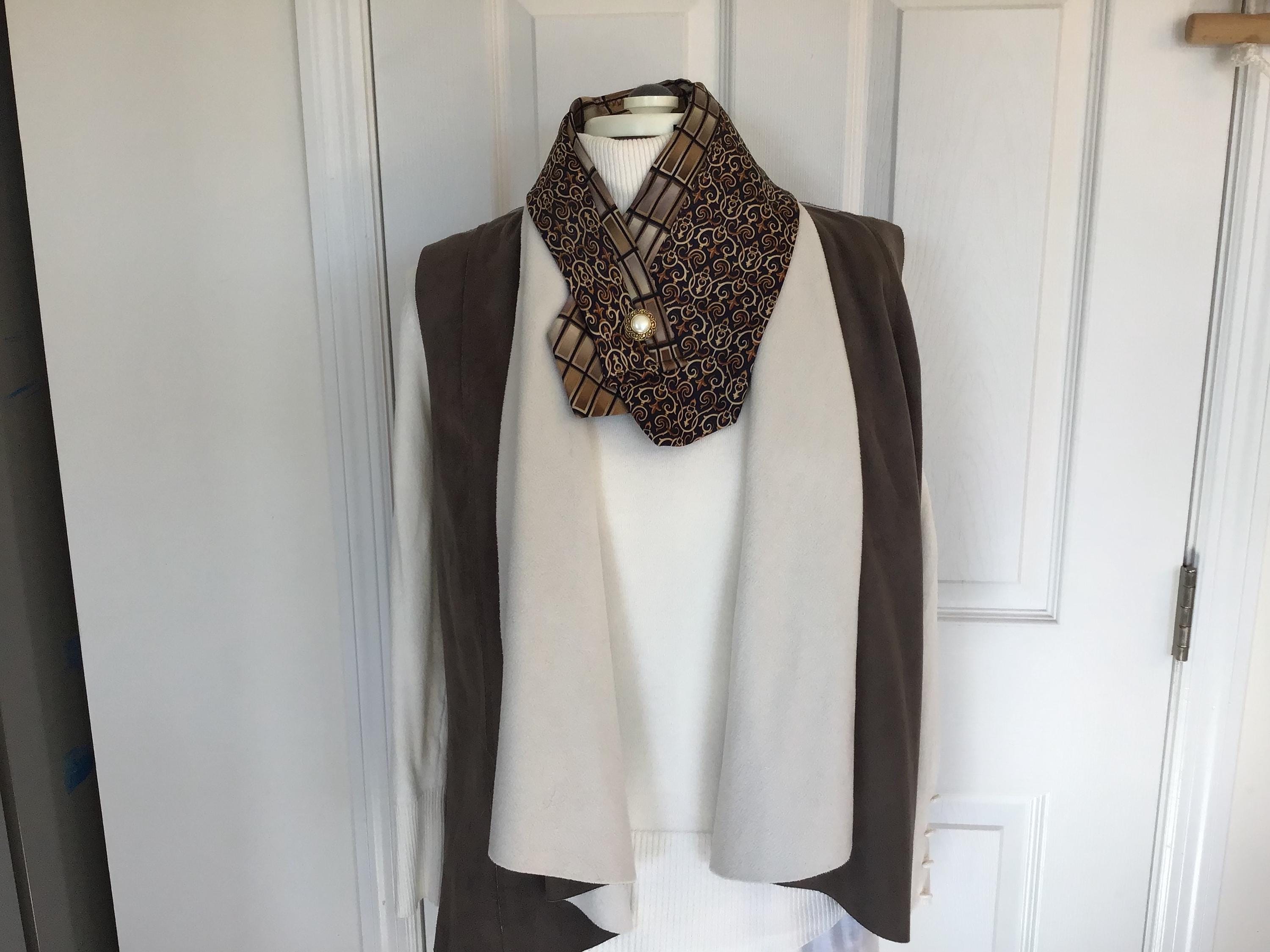 Black Brown Tan Necktie Scarf, Upcycled Tie Neck Wrap - Etsy