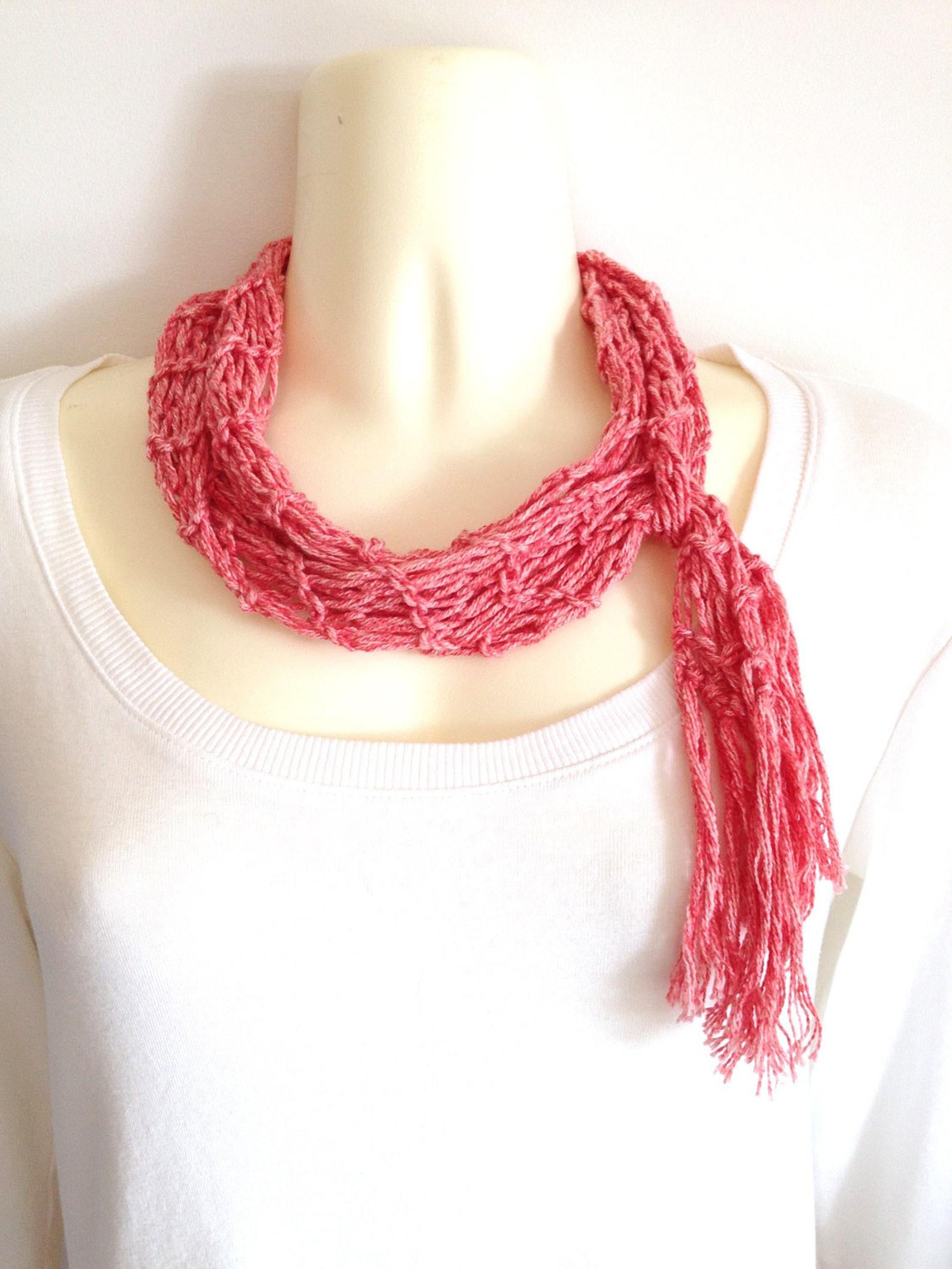 Skinny Cotton Choker Scarf, Mini Knit Tie, Denim Look Fringe Belt - Etsy