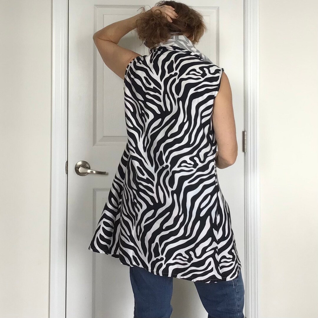 Zebra Animal Print Vest With Wide Collar XS Black and White - Etsy