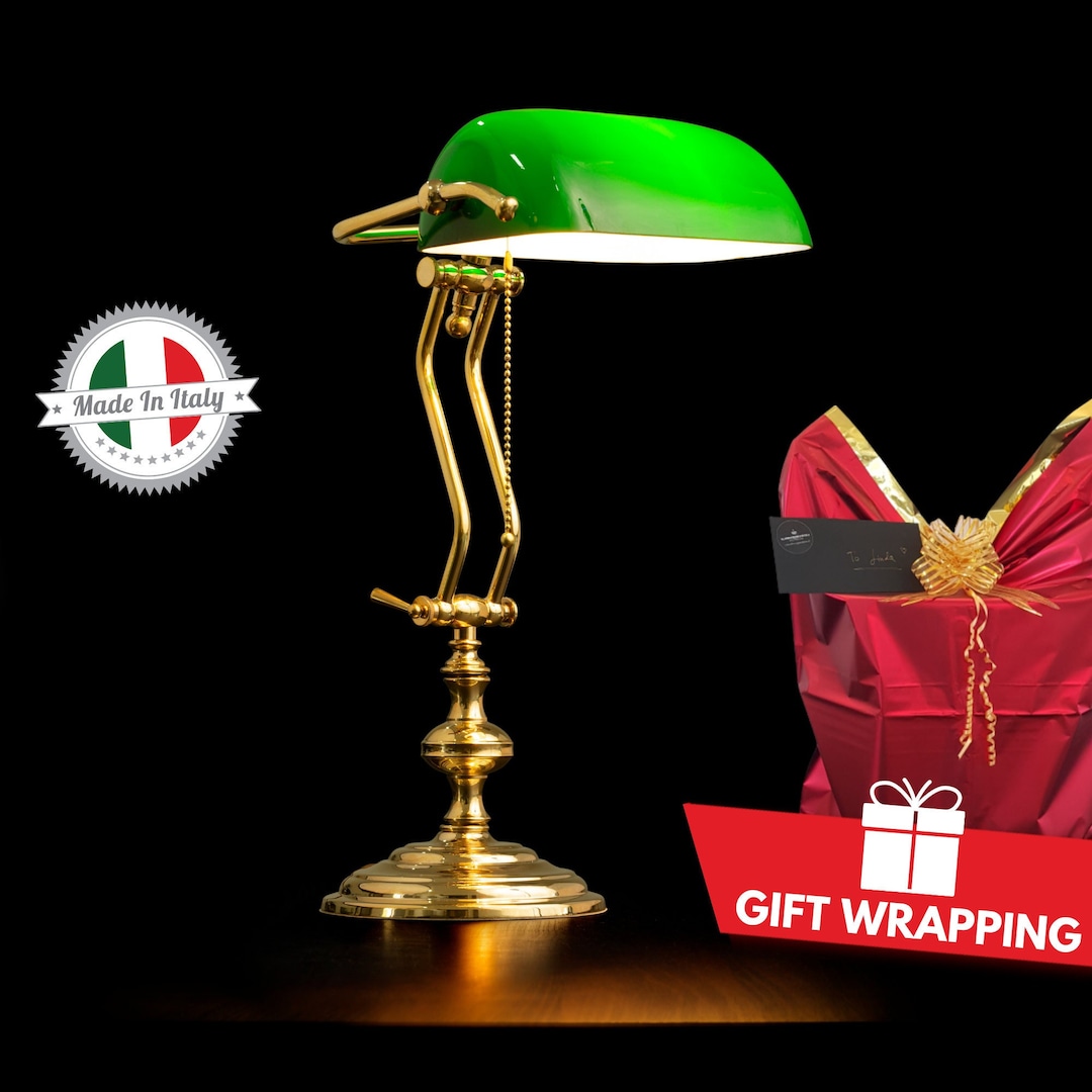 Italian Brass Bankers Lamp leonardo Luxury Green Lawyer Desk Light Made ...