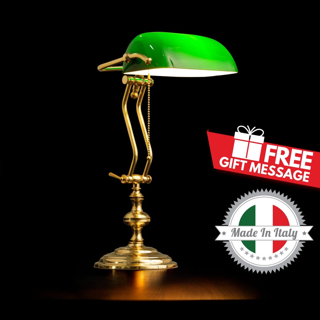 Italian Brass Bankers Lamp leonardo Luxury Green Lawyer Desk Light Made ...