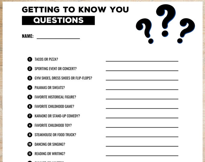 Get to Know You Questions Fun Icebreaker Survey Coworker About Me Questionnaire List Counseling ...