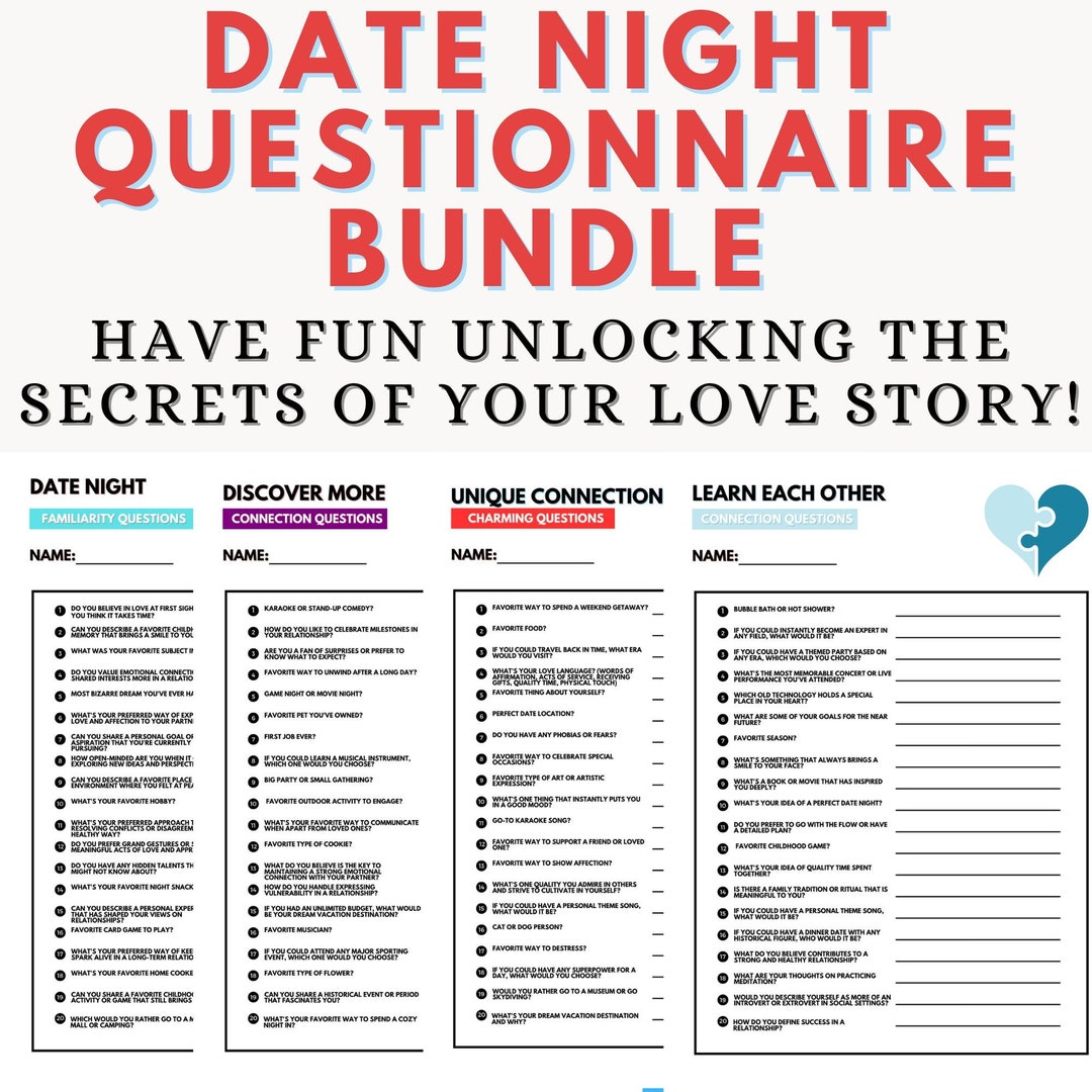 Date Night Questionnaire Printable Bundle Relationship Activity ...