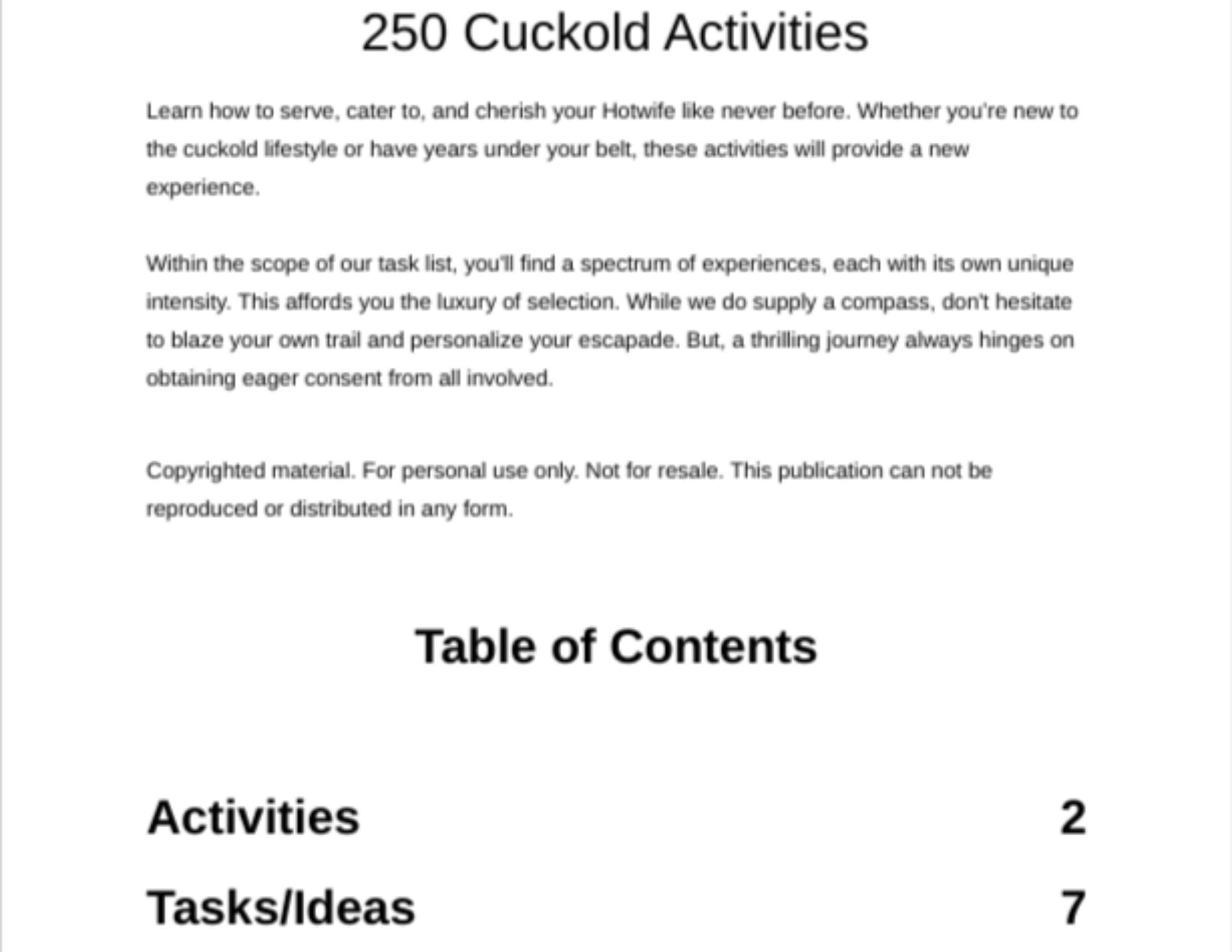 Cuckold Activity Ideas Guide Hotwife Cuck Bull Activities - Etsy Australia