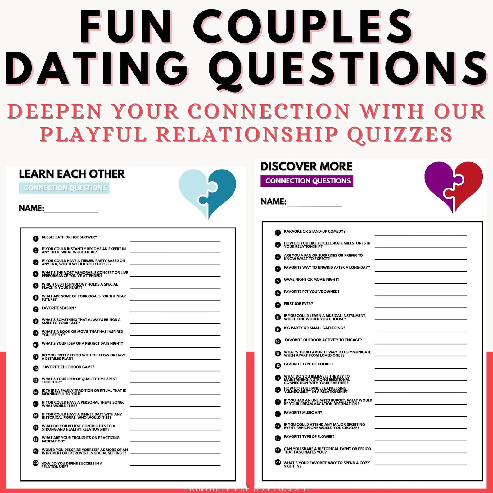 Get to Know Your Partner | Couples Questionnaire Date Night Activity ...