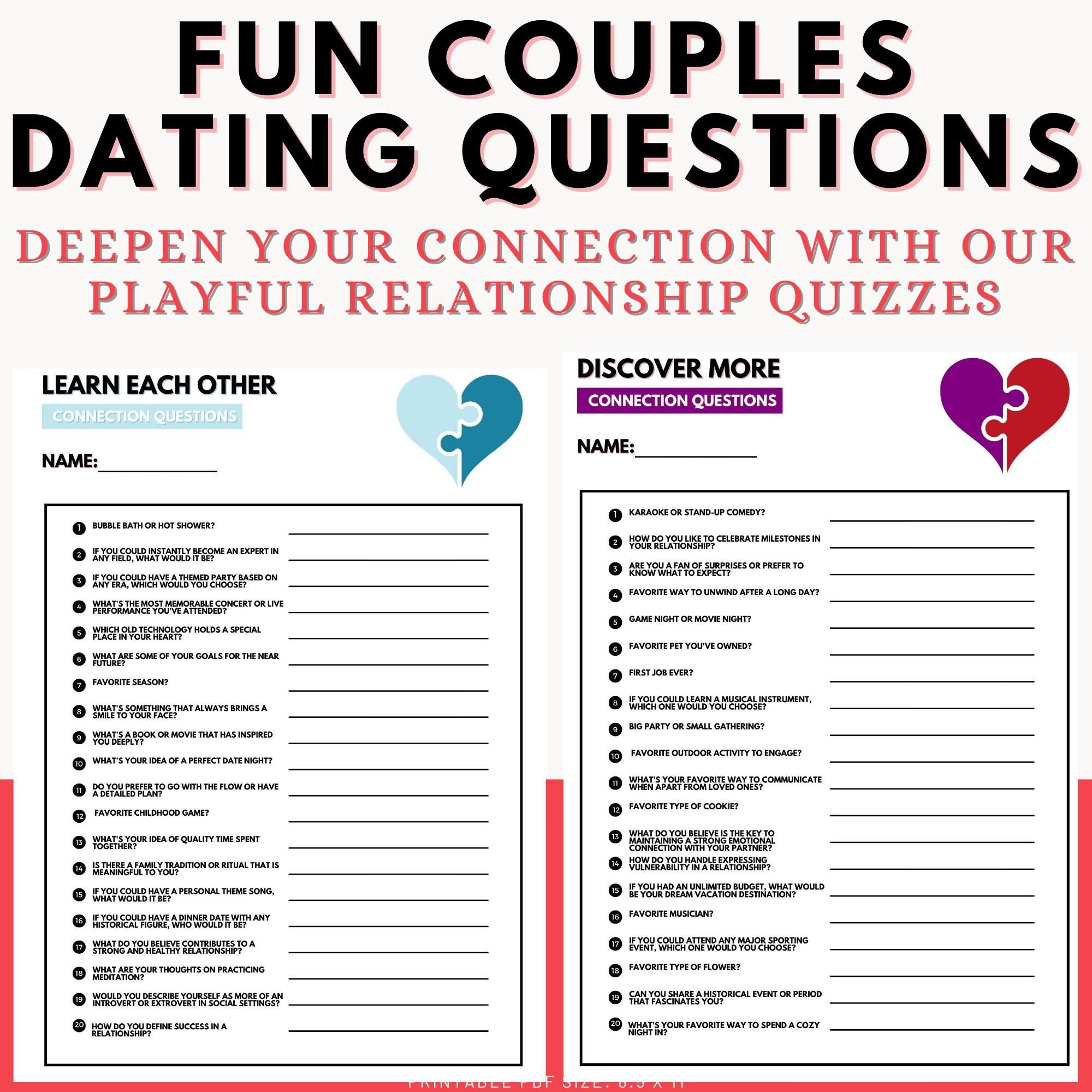 Get To Know Your Partner Couples Questionnaire Date Night Activity
