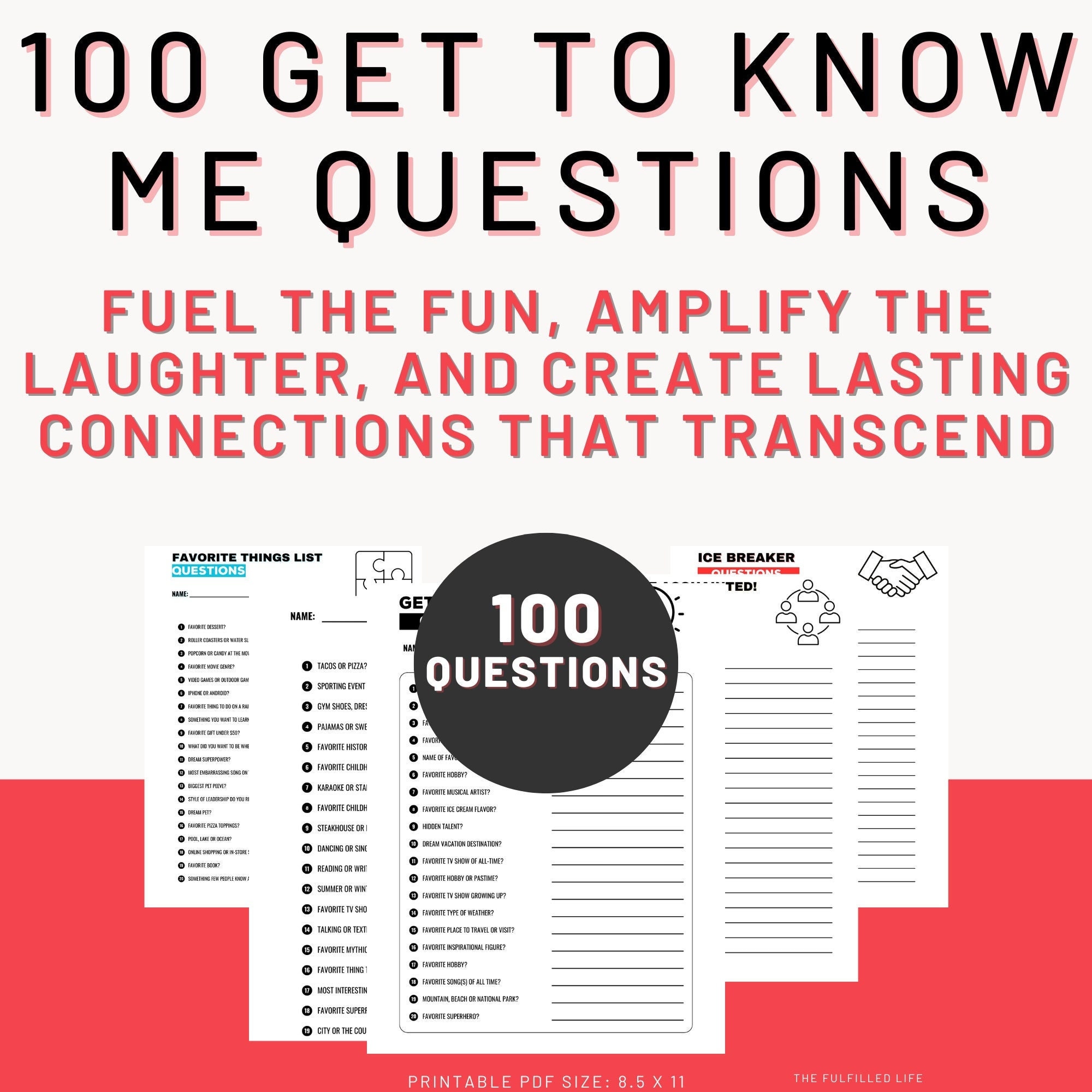 Get to Know Me Questions Bundle 100 Ice Breaker Printable - Etsy