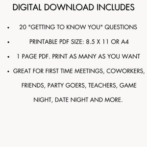 Getting to Know You Questions Printable | About Me Favorites Icebreaker ...
