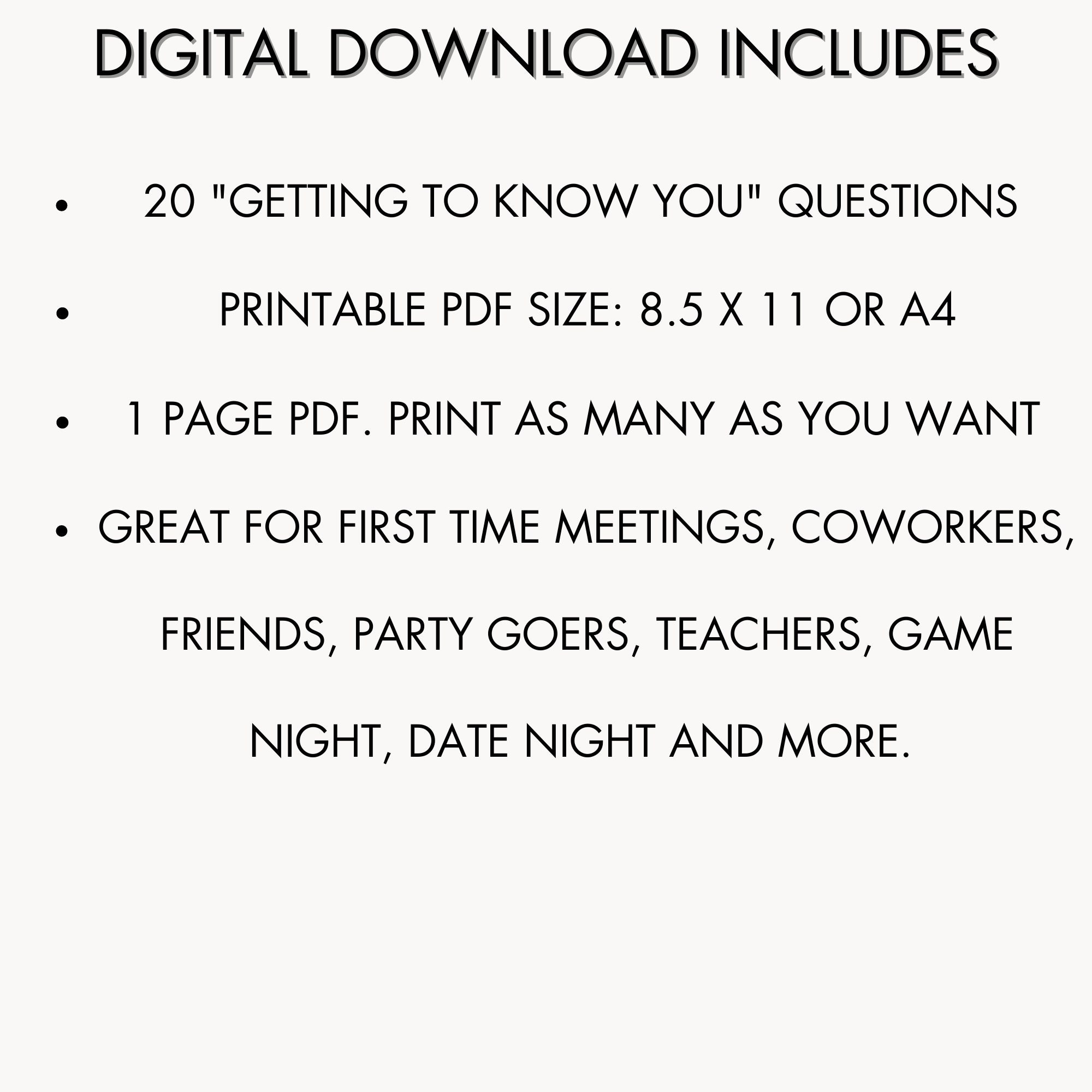 Getting to Know You Questions Printable About Me Favorites Icebreaker ...