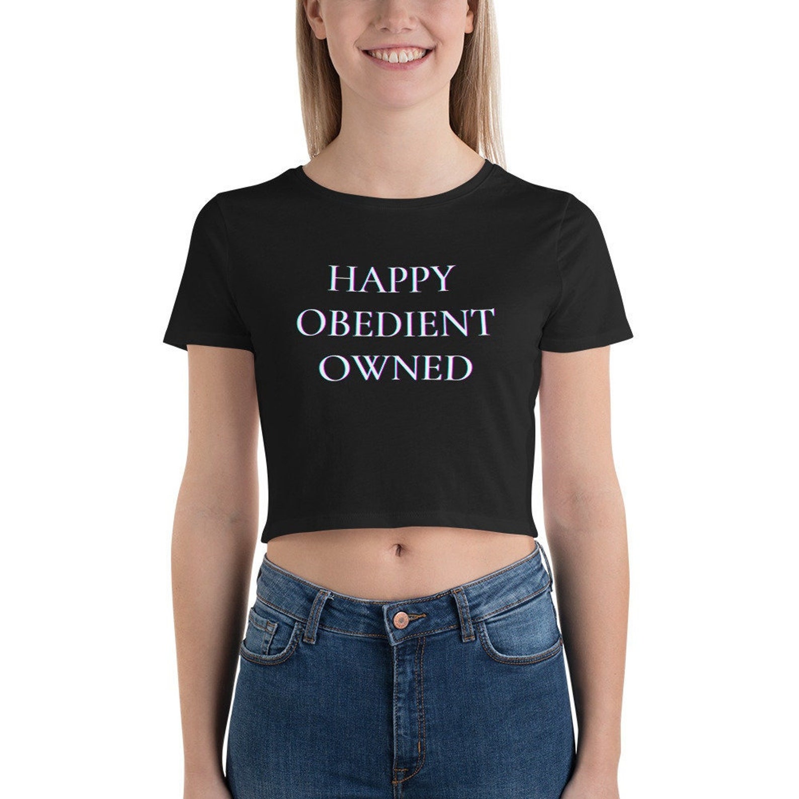 Happy Obedient Owned Crop Top, Gorean Submissive Bellyshirt Dom Sub ...