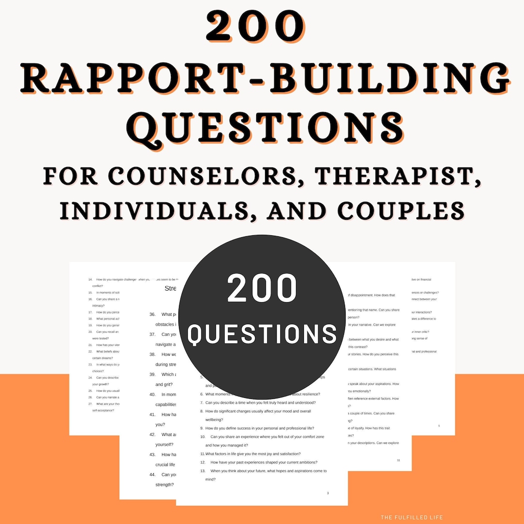 Building Rapport Questions for Counselors Therapist Clients ...