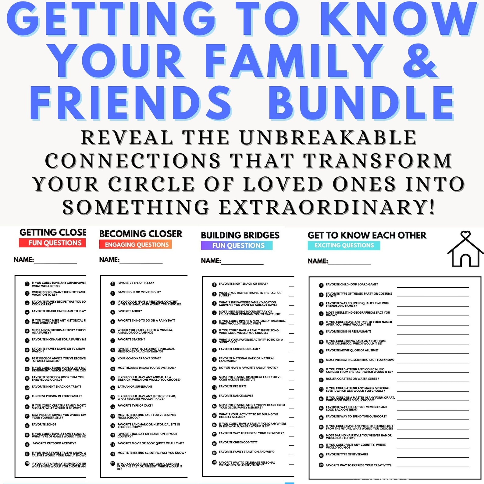 Family Get to Know Bundle | Game Night Reunion Question| Bonding ...