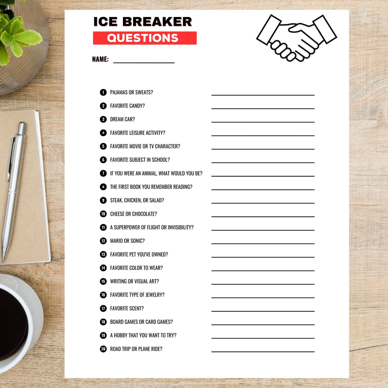 Ice Breaker Questions Introduction Survey About Me Questionnaire ...