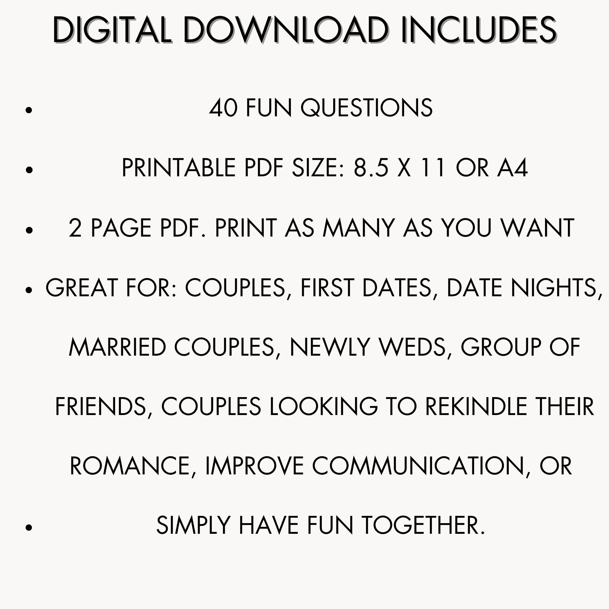 Get to Know Your Partner Couples Questionnaire Date Night - Etsy